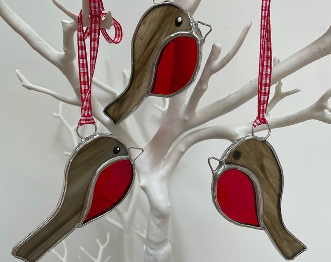 Red Robin Stained Glass Hanging Decoration - Etsy UK