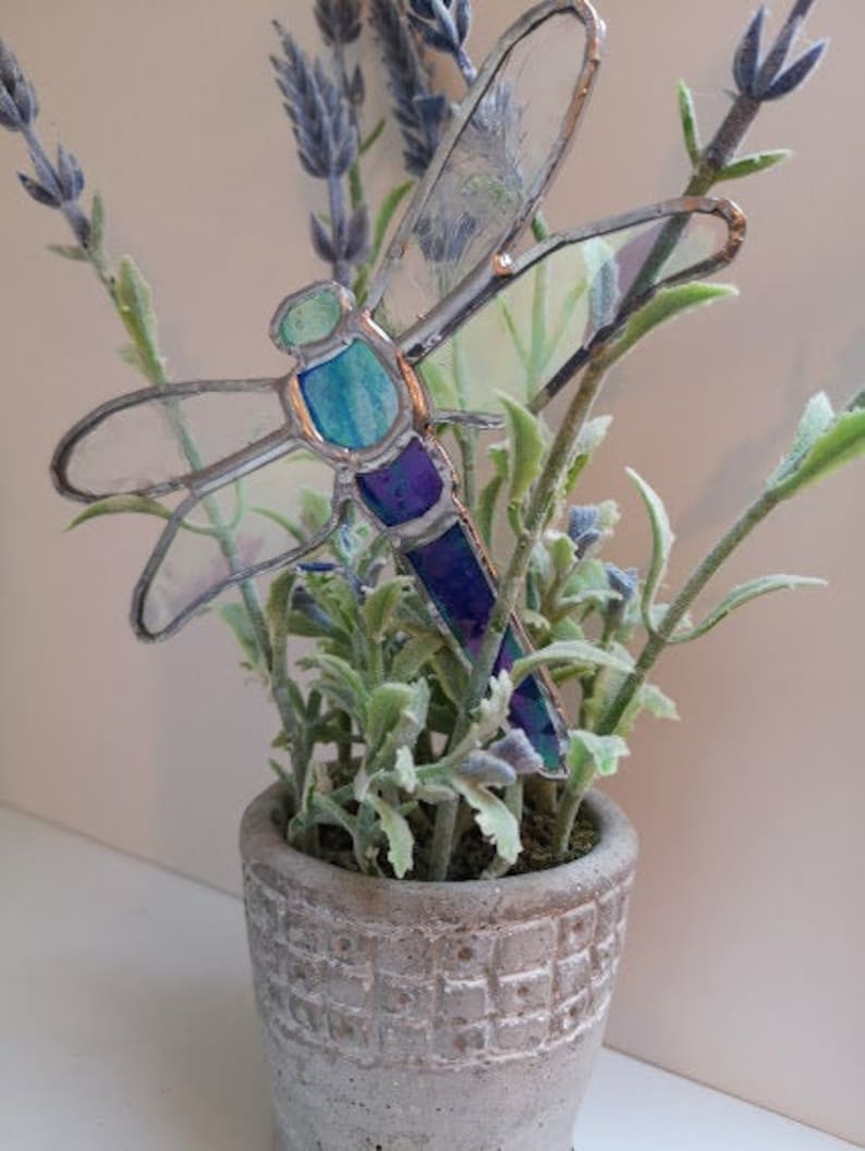 Stained Glass Dragonfly Garden Planters | Etsy