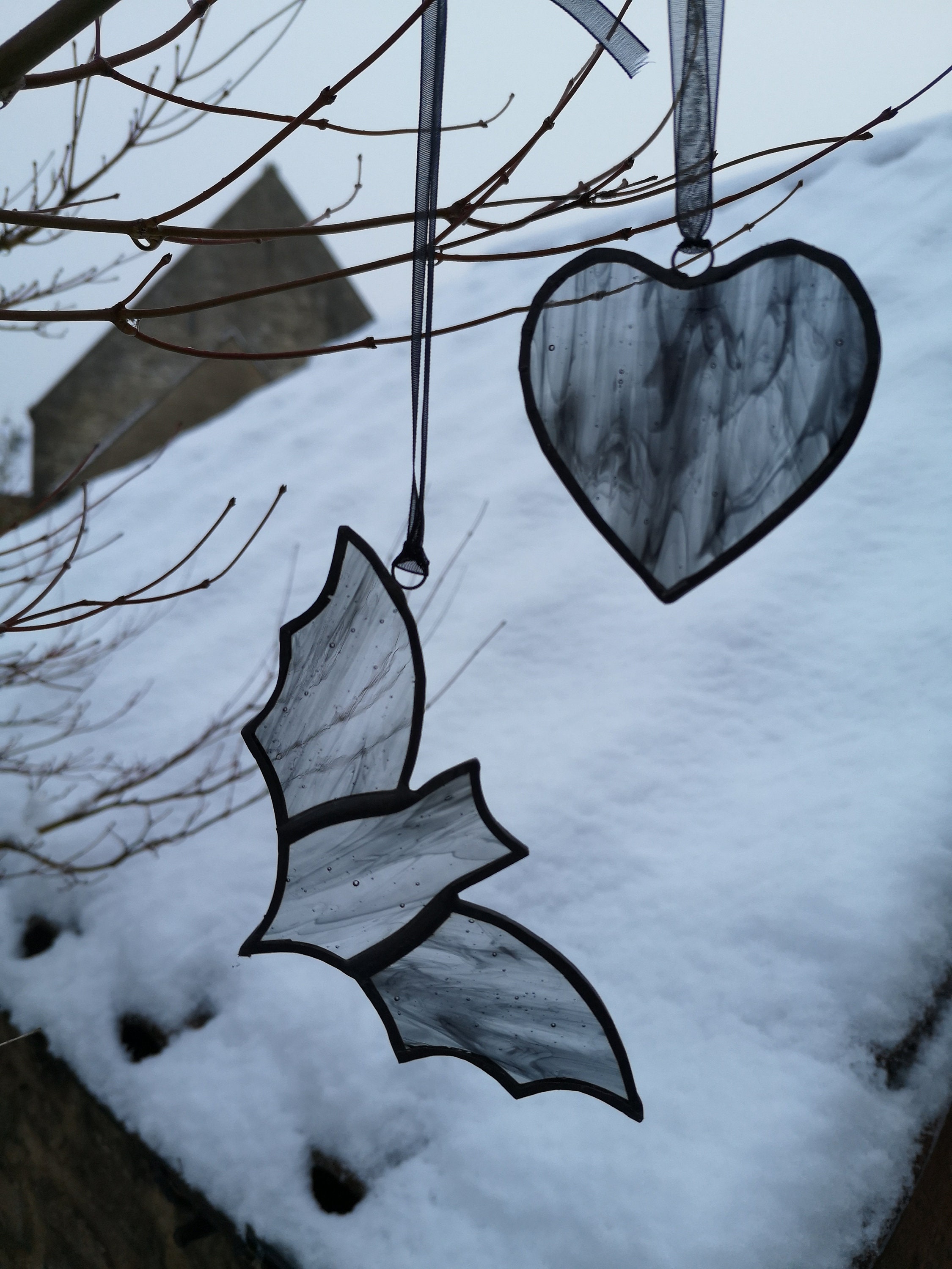 Wispy black stained glass heart | Etsy