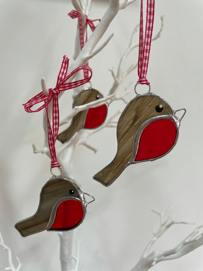 Red Robin Stained Glass Hanging Decoration - Etsy