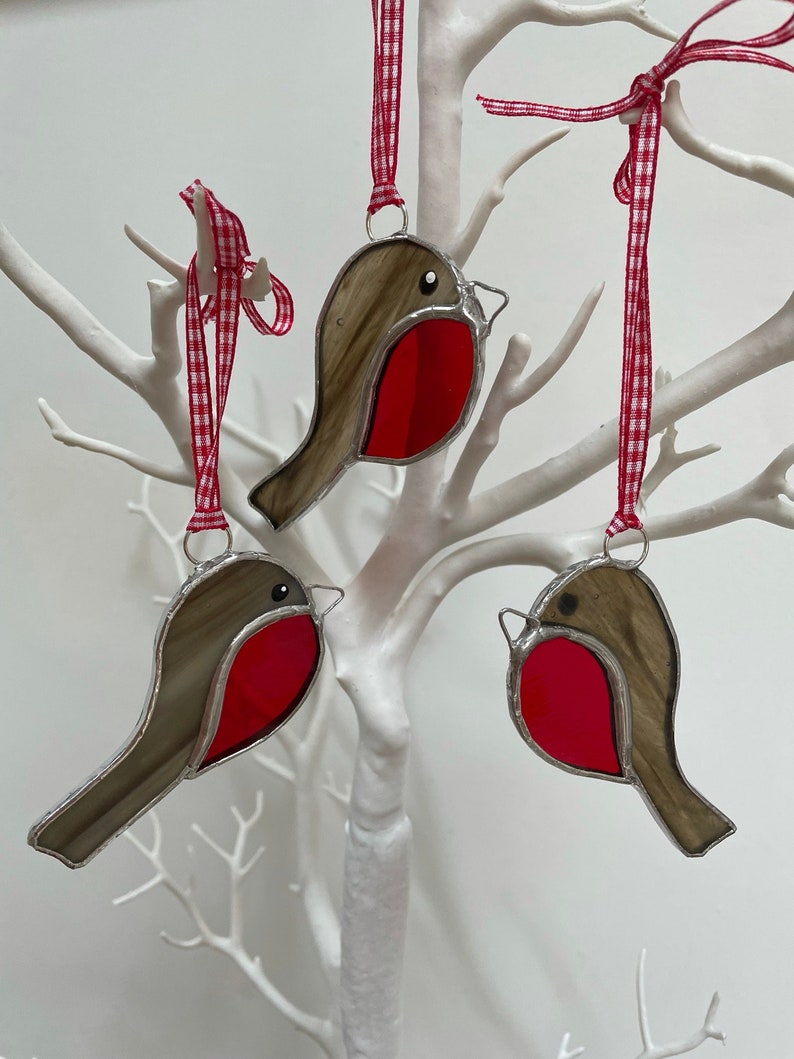 Red Robin Stained Glass Hanging Decoration - Etsy