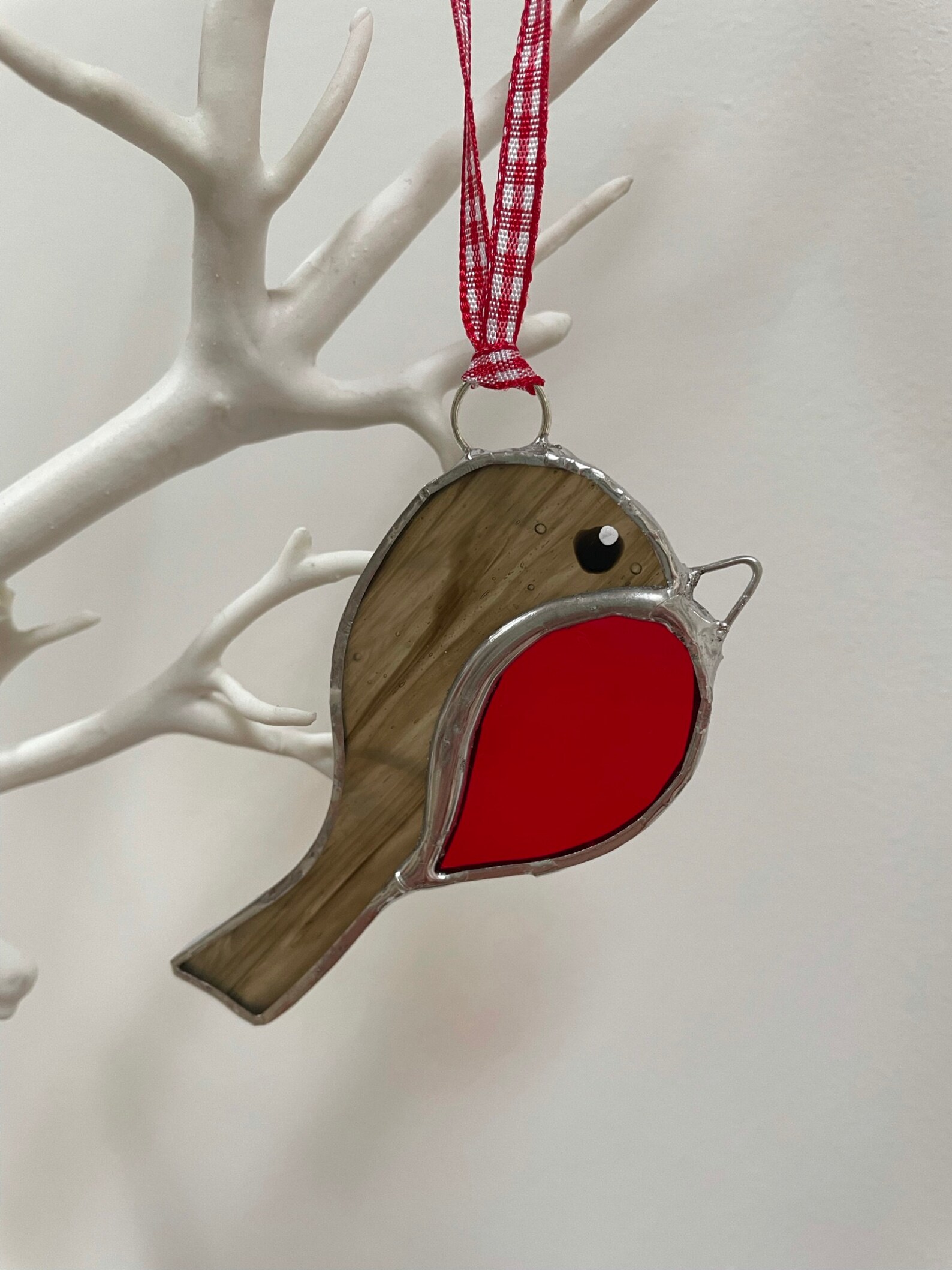 Red Robin Stained Glass Hanging Decoration - Etsy