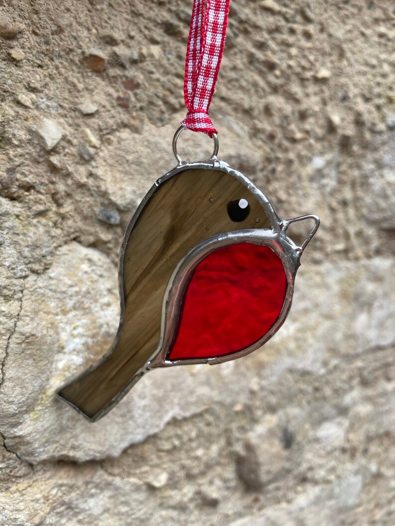 Red Robin Stained Glass Hanging Decoration - Etsy