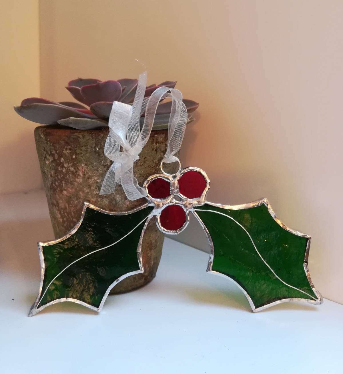 Lovely stained glass Holly decoration | Etsy