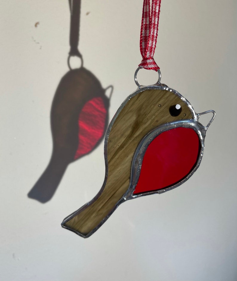 Red Robin Stained Glass Hanging Decoration - Etsy