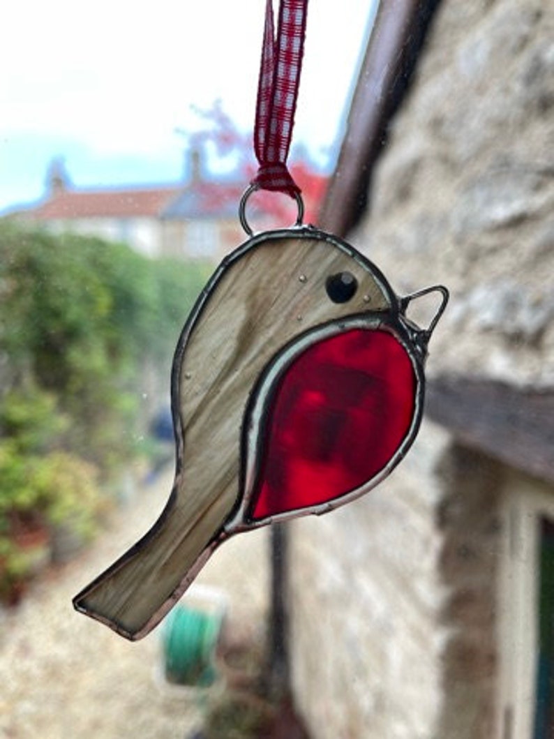 Red Robin Stained Glass Hanging Decoration - Etsy