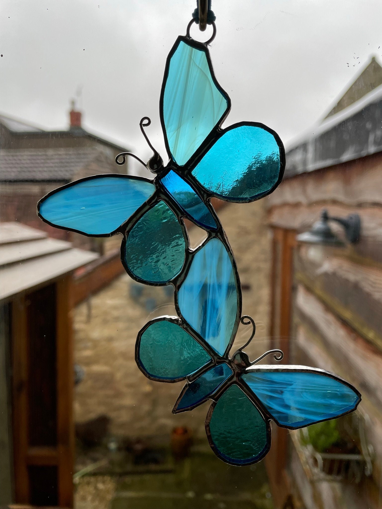 Blue Stained Glass Butterfly Suncatcher: Handmade Window Decor - Etsy