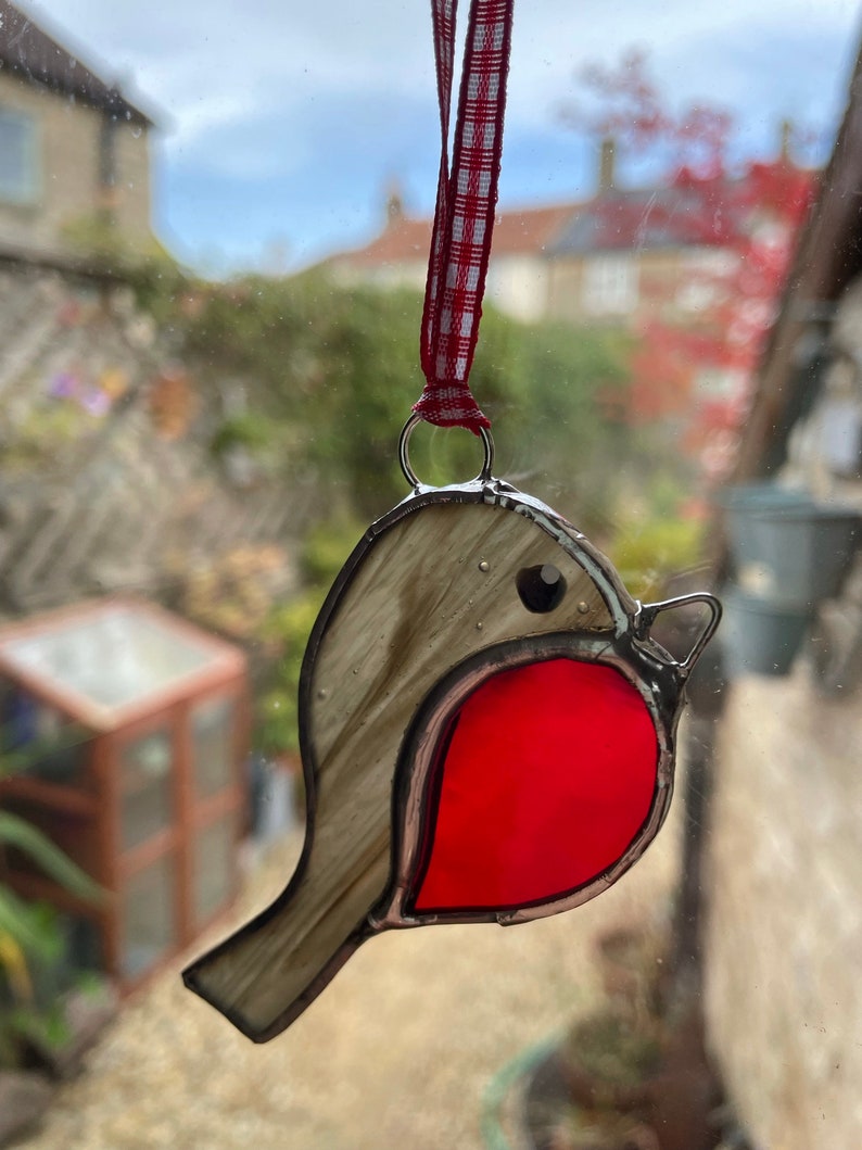 Red Robin Stained Glass Hanging Decoration - Etsy