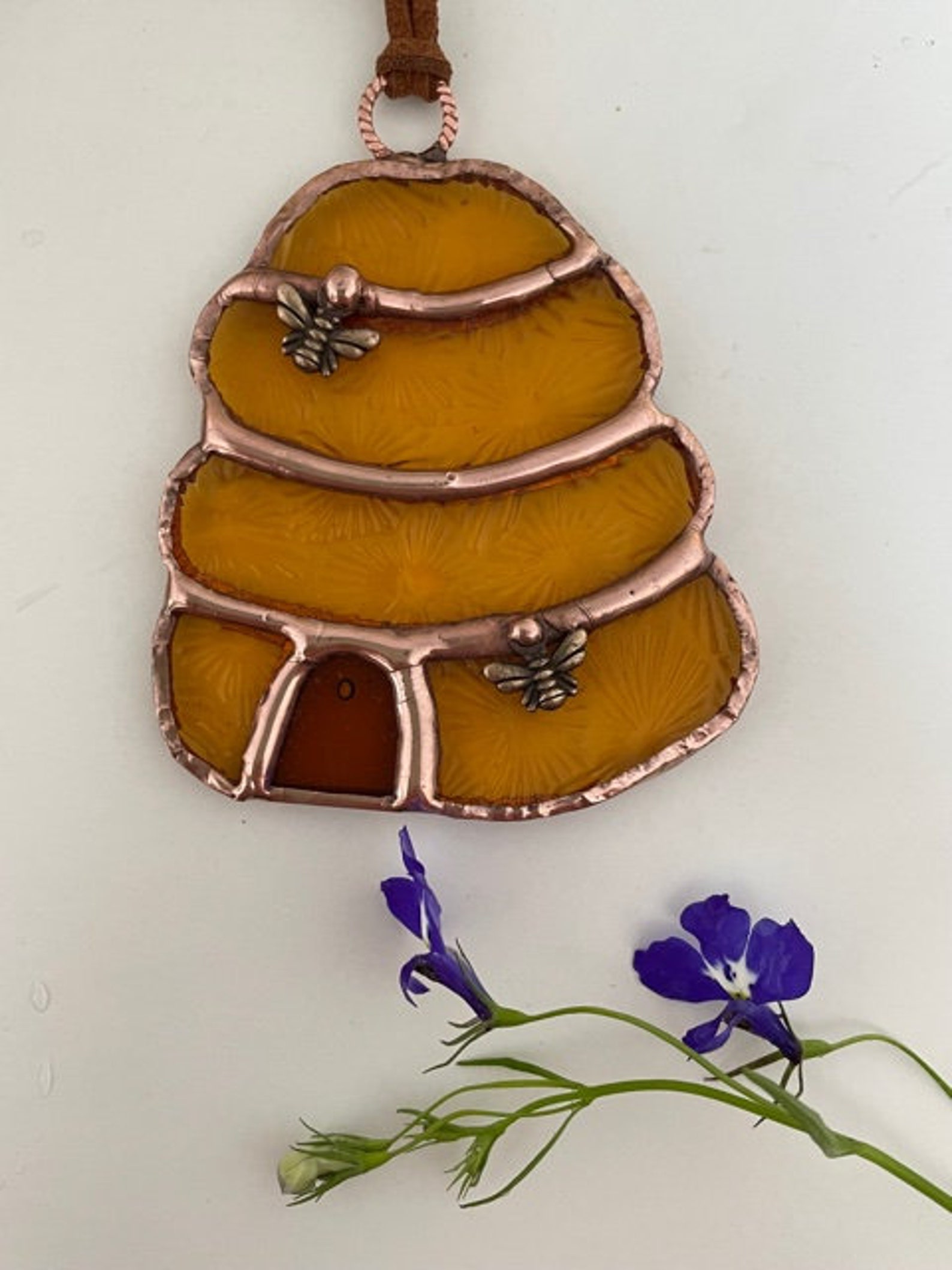 Stained Glass Beehive Suncatcher With Bronze Honey Bees - Etsy
