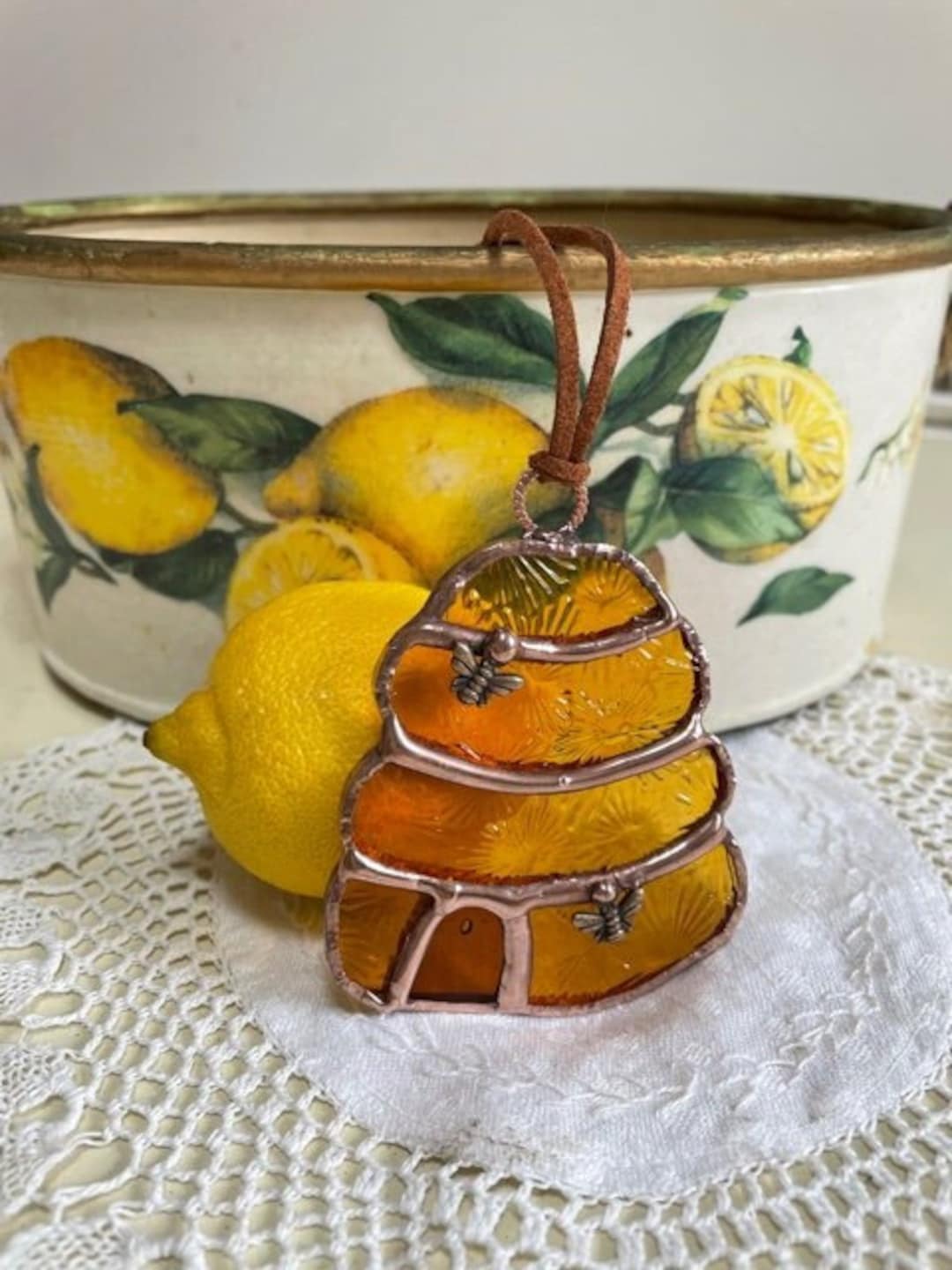 Stained Glass Beehive Suncatcher With Bronze Honey Bees - Etsy