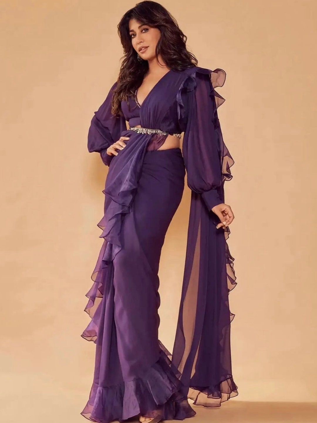 Graceful Ruffle Saree for Women: Ready-to-wear Stitched - Etsy