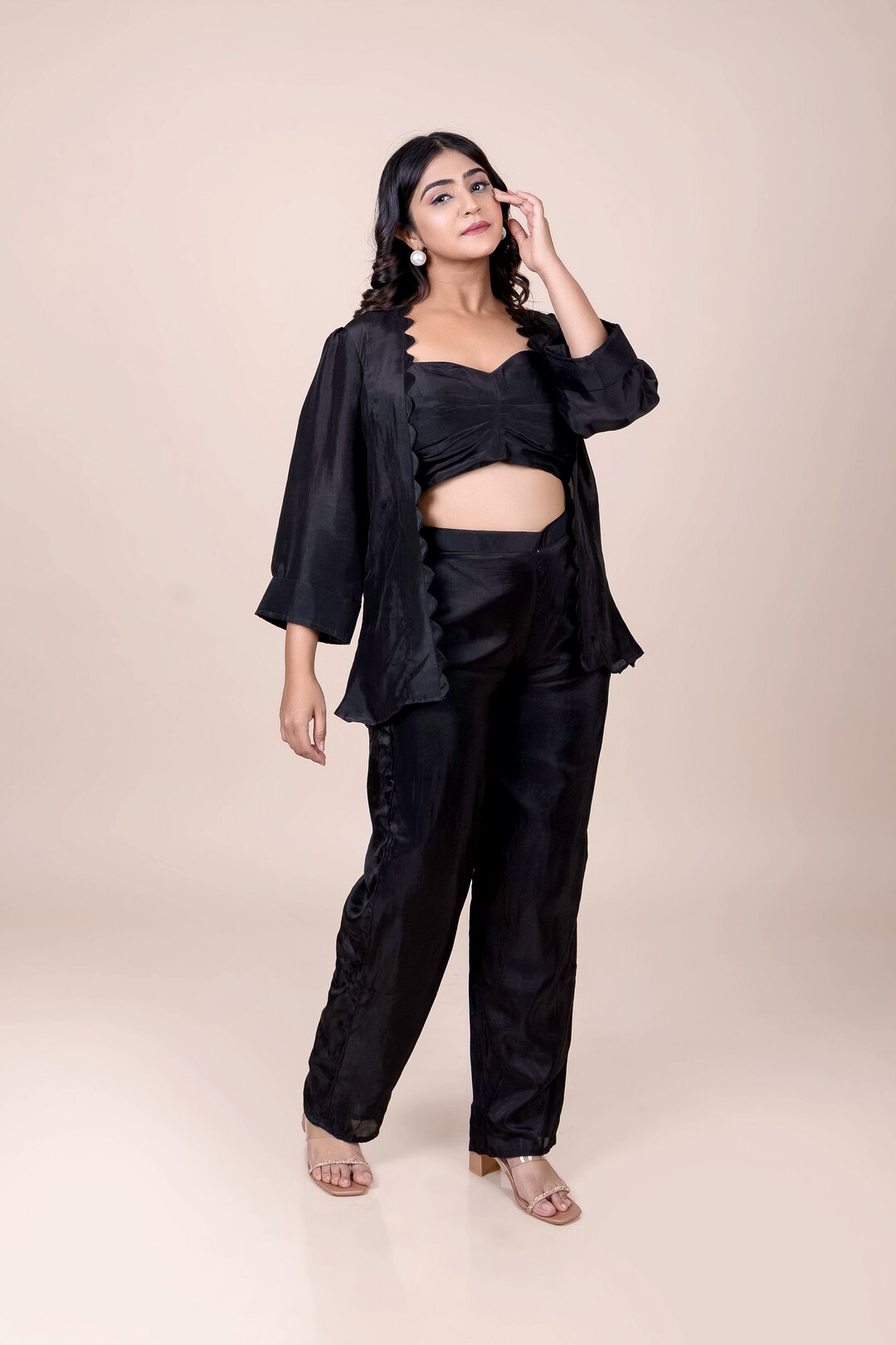 Pakistani Black Koti Outfit – 3 Pc Shrug Co-ord Set - Etsy