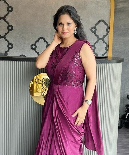 Buy Gorgeous Wine Long Dress With Sequin Fabric Yoke, Ideal for Wedding ...