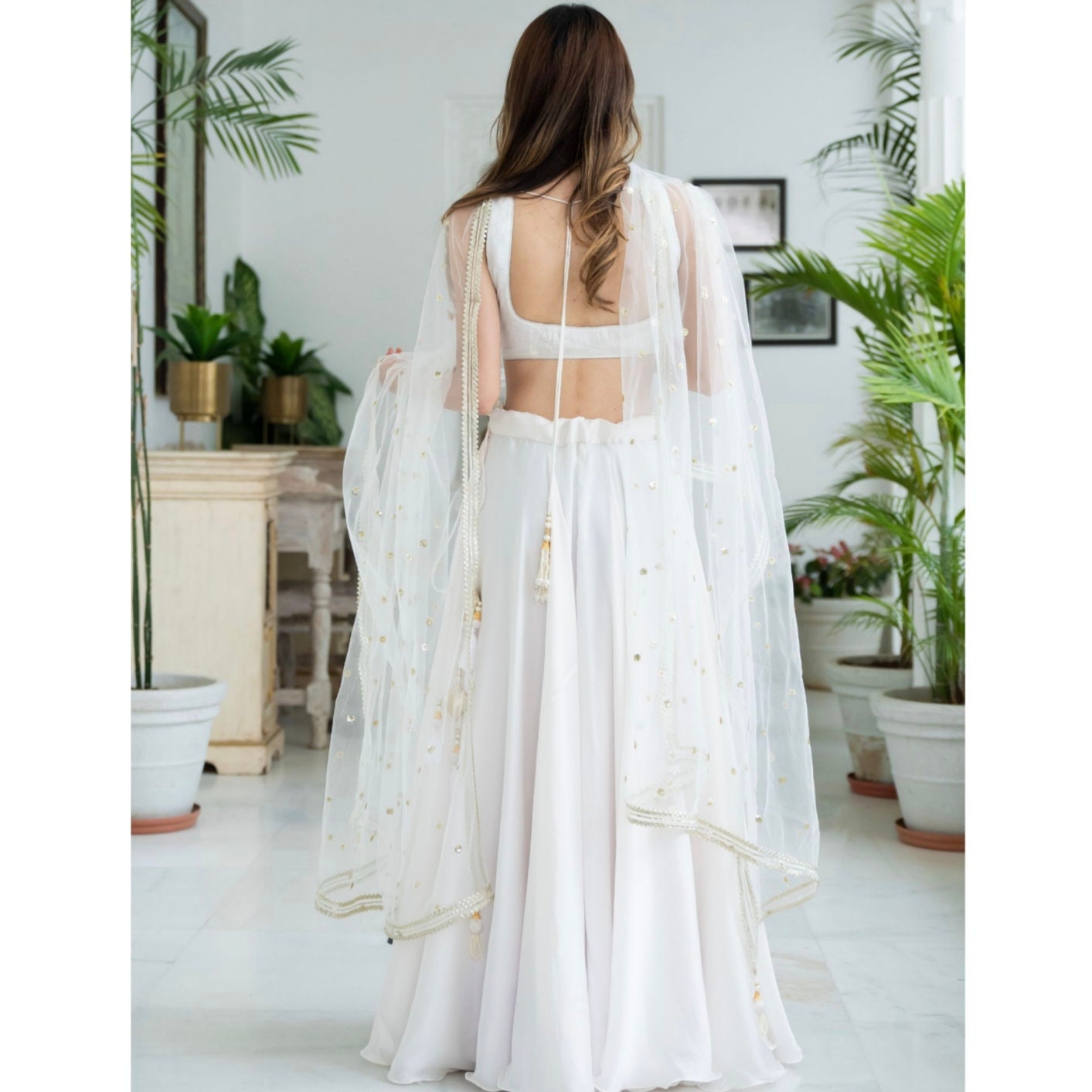 Buy White Lengha Choli for Weding Guest With Net Butti Dupatta ...