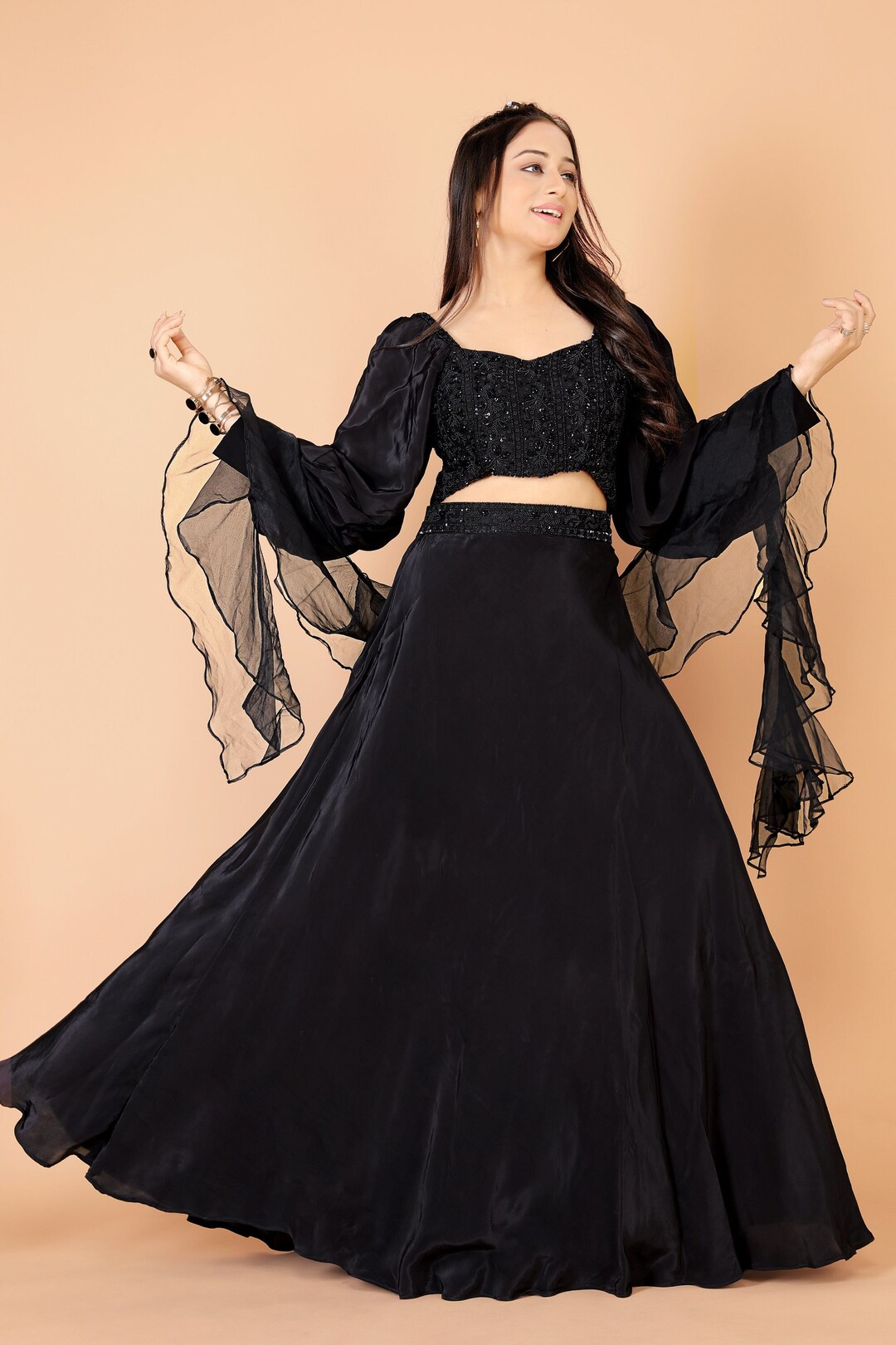 Hand Embroidered Black Lehenga Choli Set - Indo Western Outfits for ...