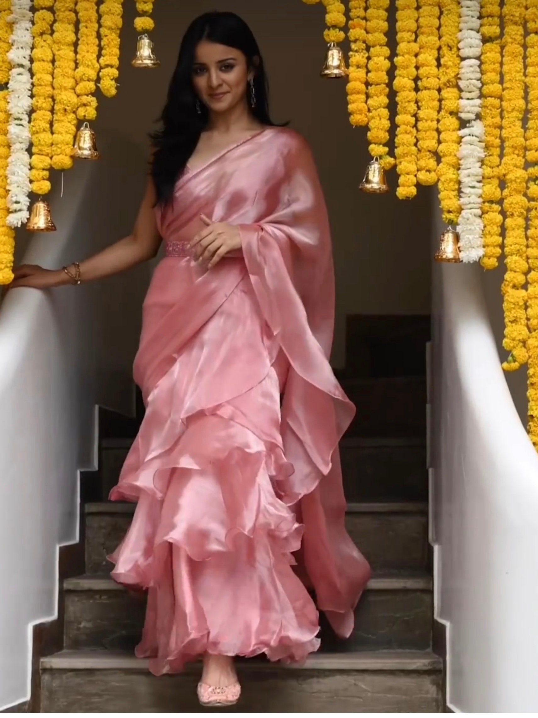 Buy Enchanting Ruffle Saree in Jimmy Choo Fabric Sequin-embroidered ...