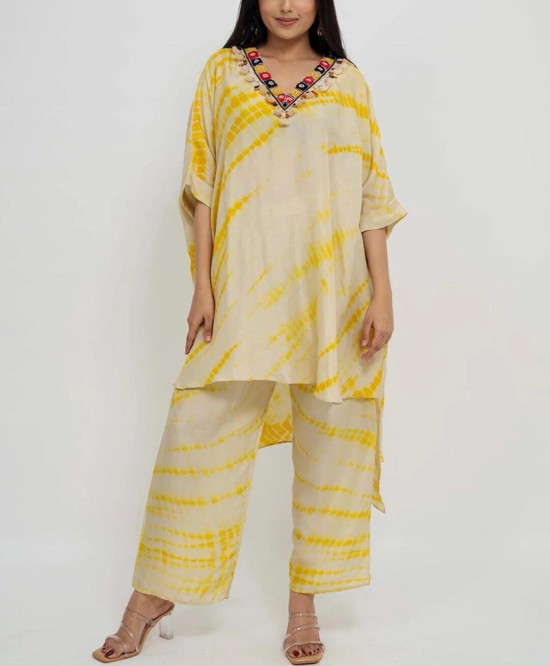 Hand Embroidered Yellow Salwar Kameez Wedding Haldi Outfit Kaftan Style ...