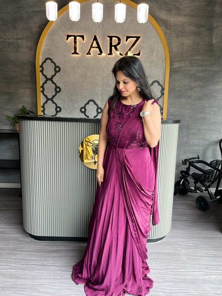 Buy Gorgeous Wine Long Dress With Sequin Fabric Yoke, Ideal for Wedding ...