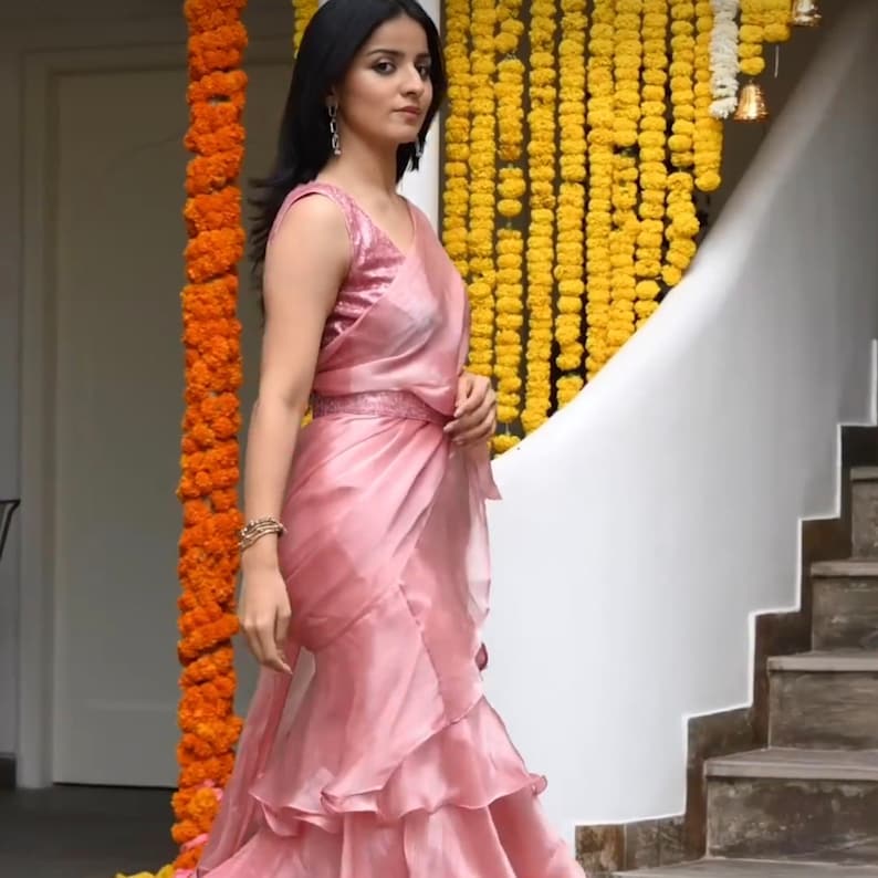 Buy Enchanting Ruffle Saree in Jimmy Choo Fabric Sequin-embroidered ...