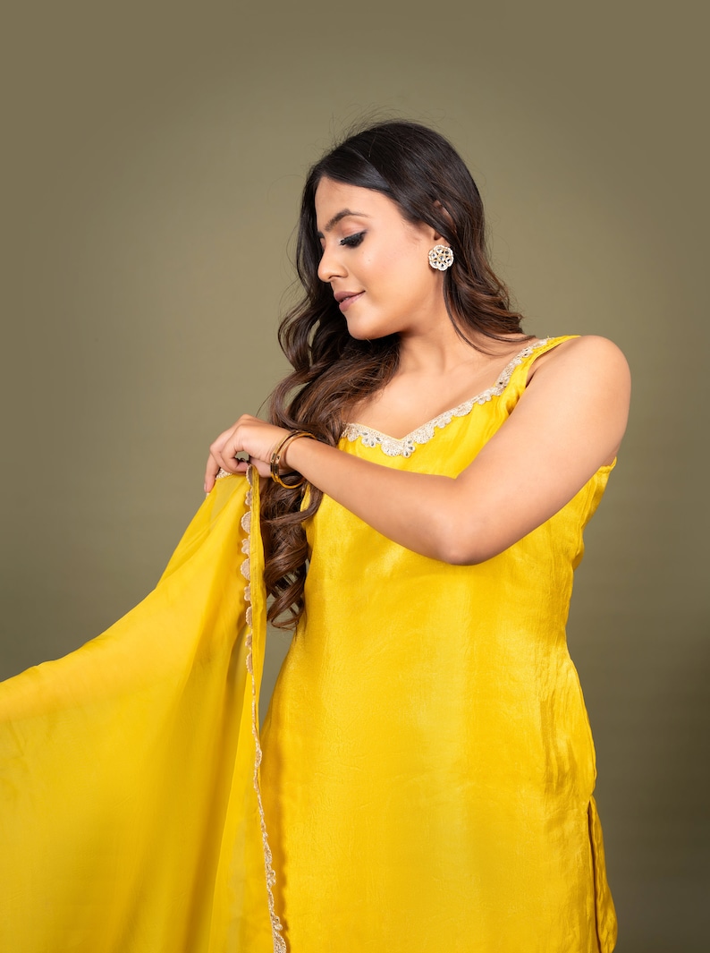 Handmade Yellow Silk Gharara Suit: Gota Detail Haldi Outfit - Etsy
