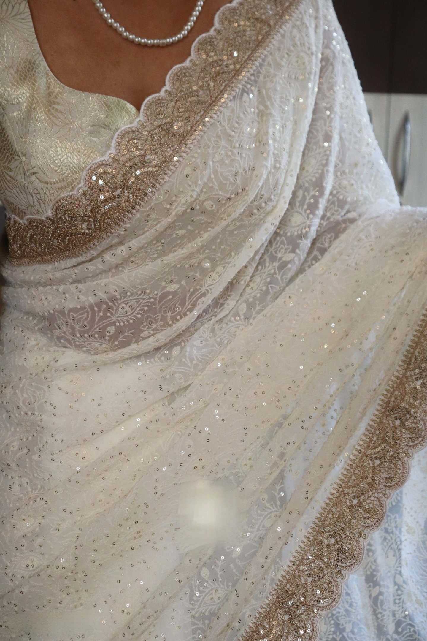 Pure Georgette Chikankari Saree With All Over Floral Sequence Work ...