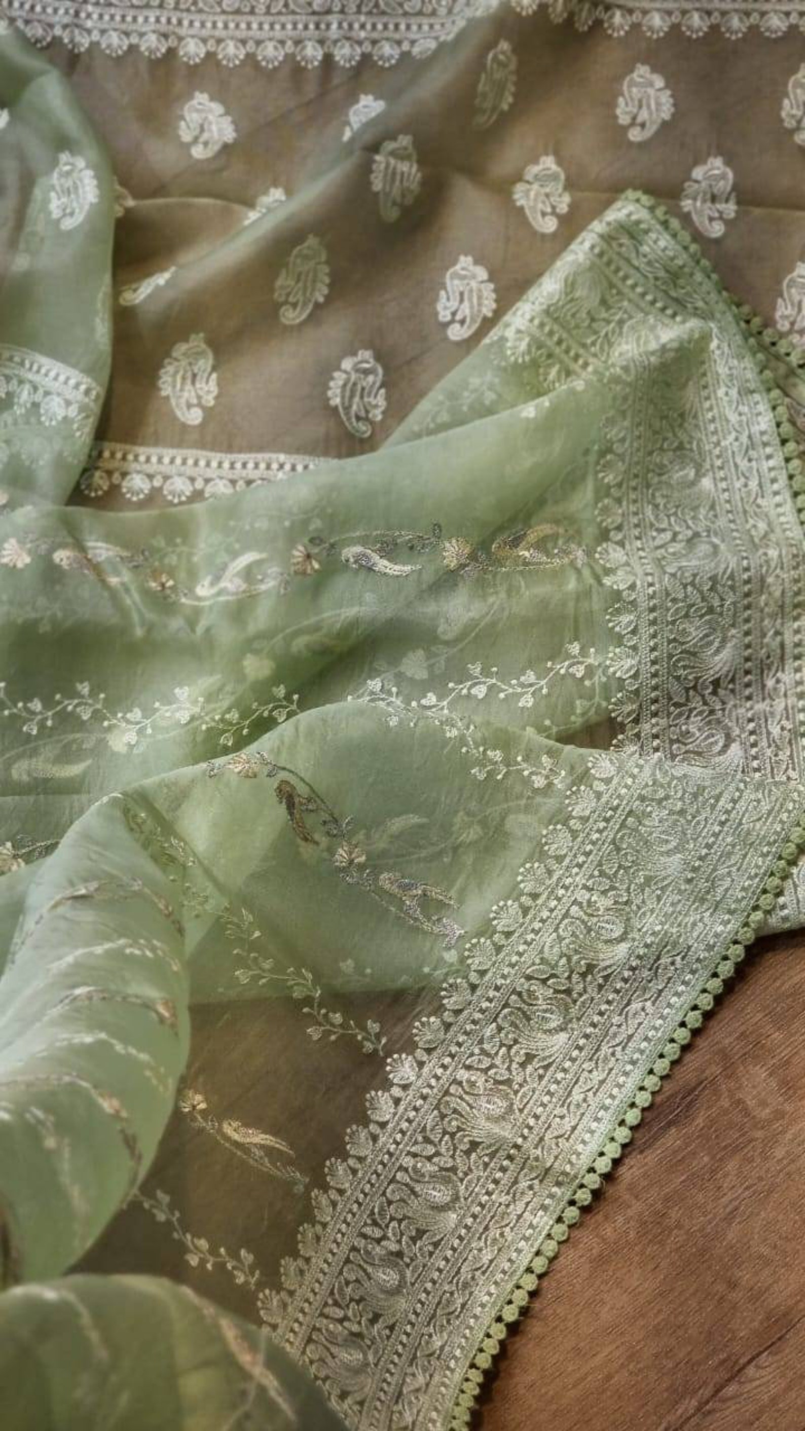Organza Silk Embroidery Chikankari Border organza Chikankari Saree ...