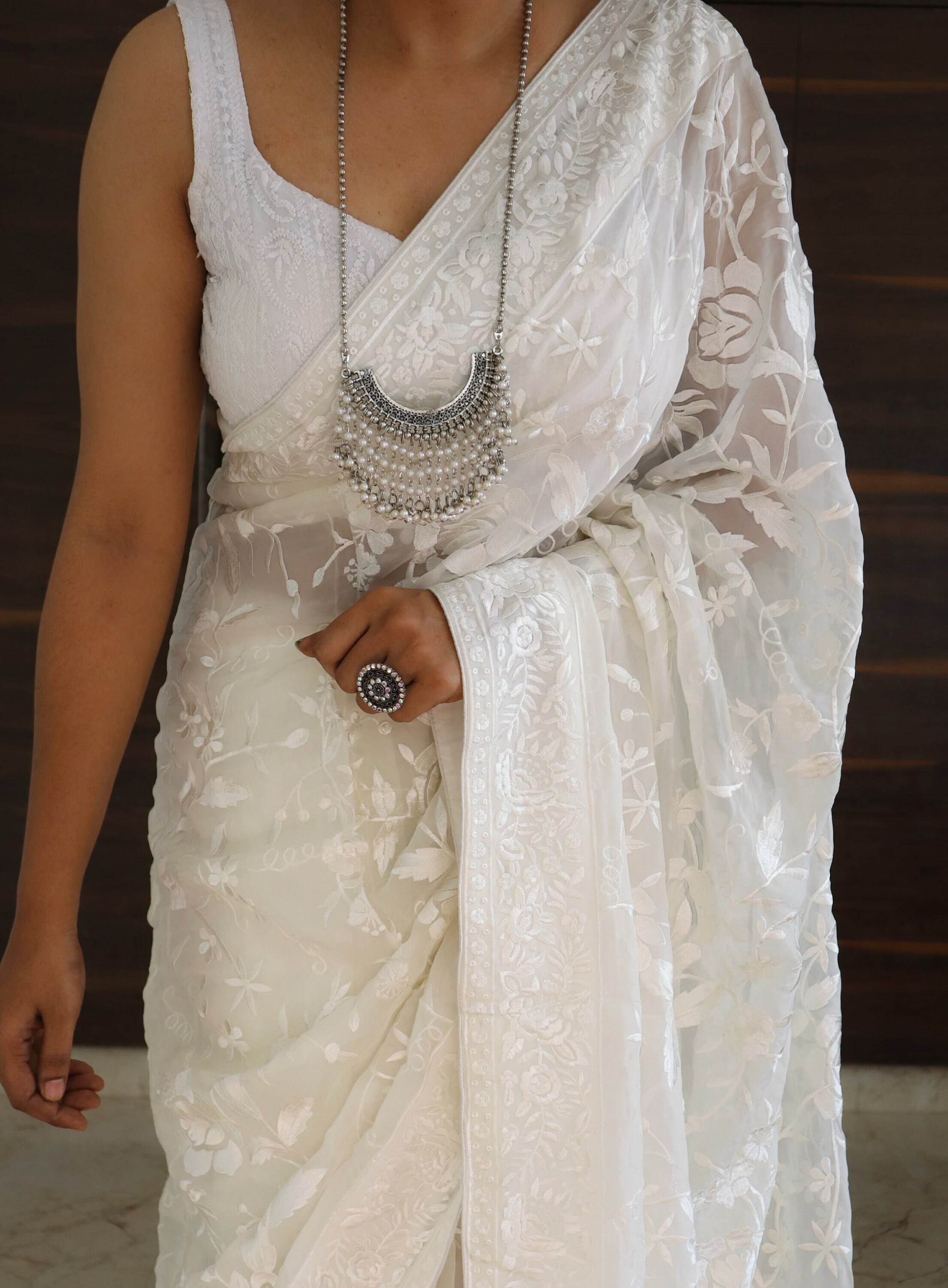 Exclusive Parsi Gara Embroidery on Pure Organza Silk Saree With Running ...