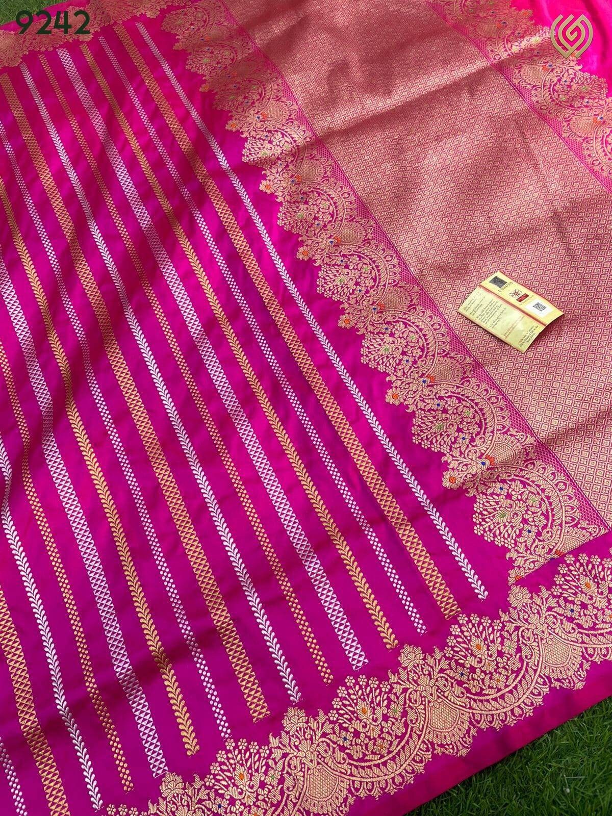 Banarasi Pure Katan Silk Sona Rupa Stripe Saree Handloom Banarasi Pure ...