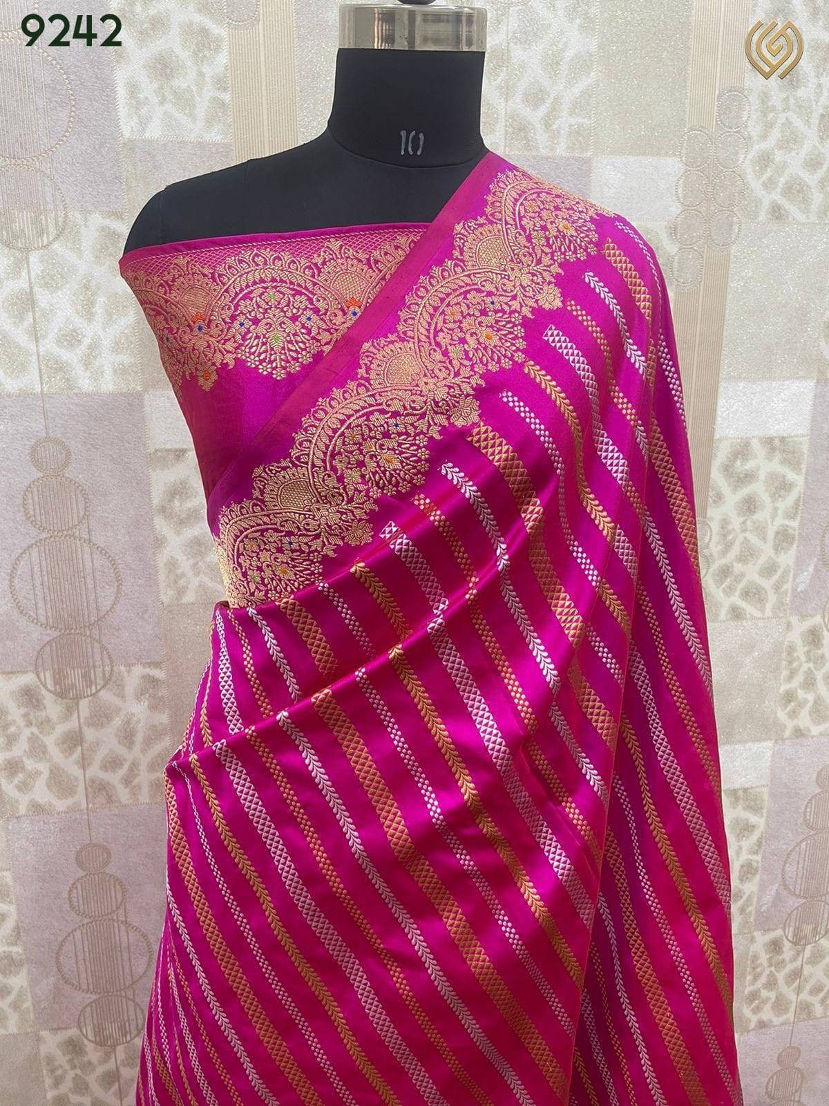 Banarasi Pure Katan Silk Sona Rupa Stripe Saree Handloom Banarasi Pure ...