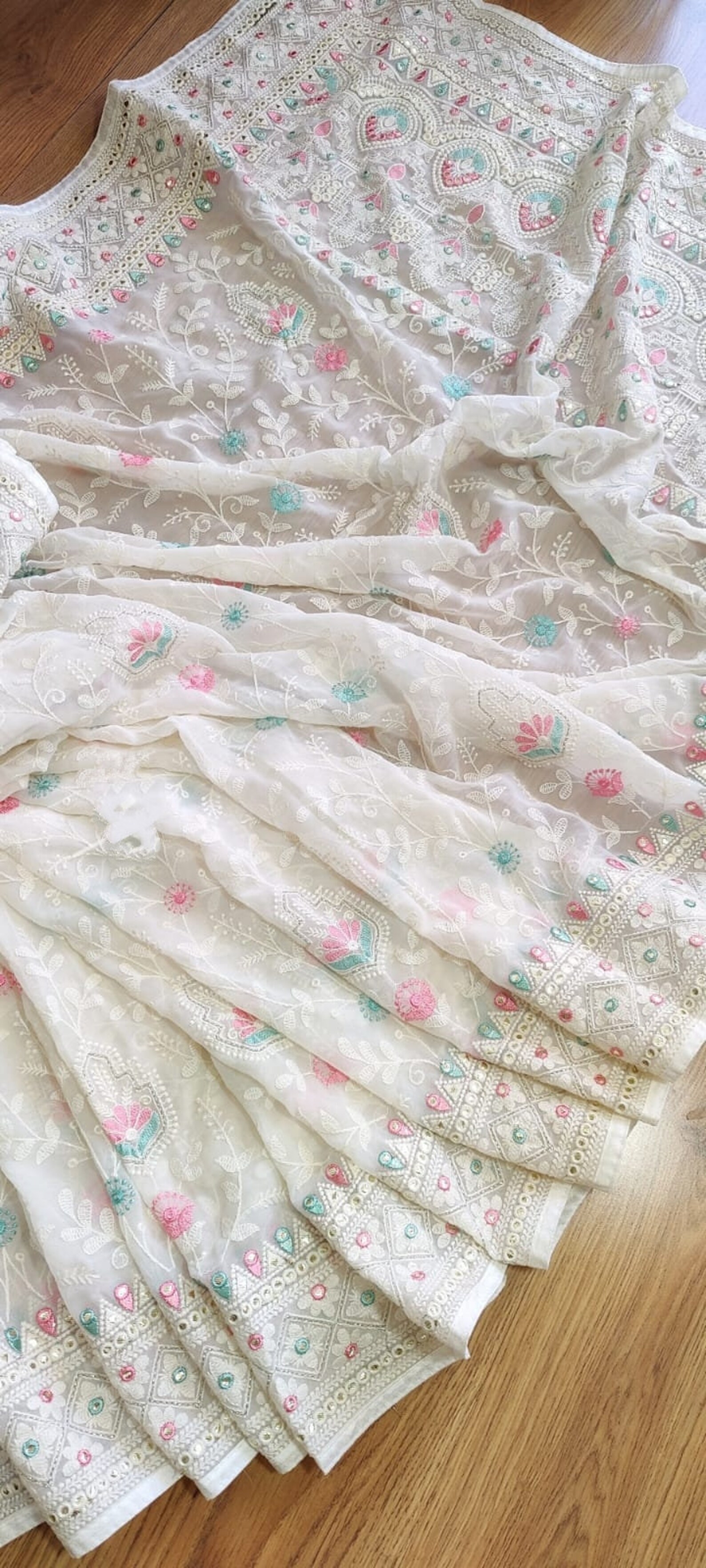 Pure Georgette Saree Georgette Chikankari Saree Gotapatti Work Saree Embroidered Saree Multi ...