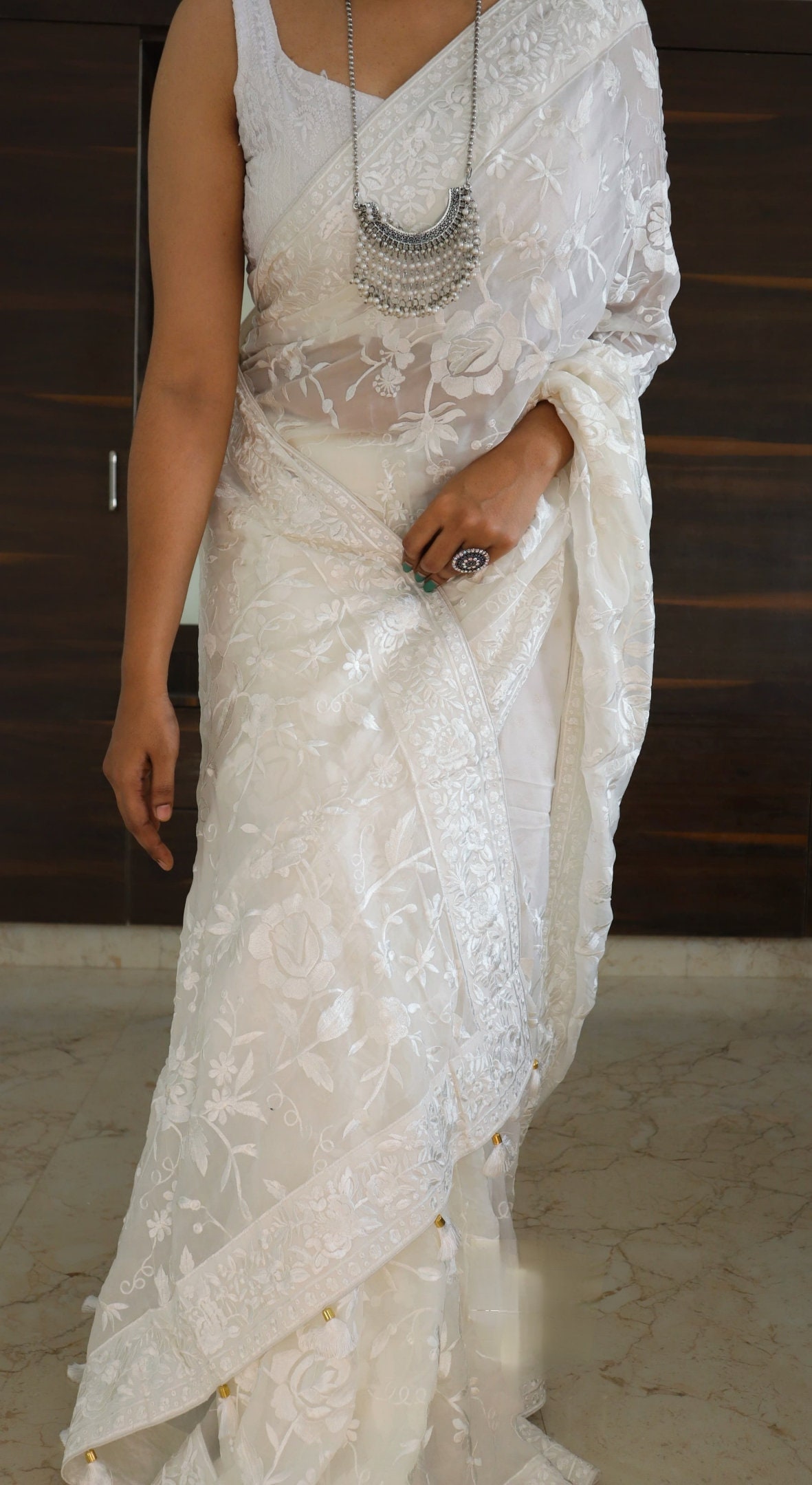 Exclusive Parsi Gara Embroidery on Pure Organza Silk Saree With Running ...