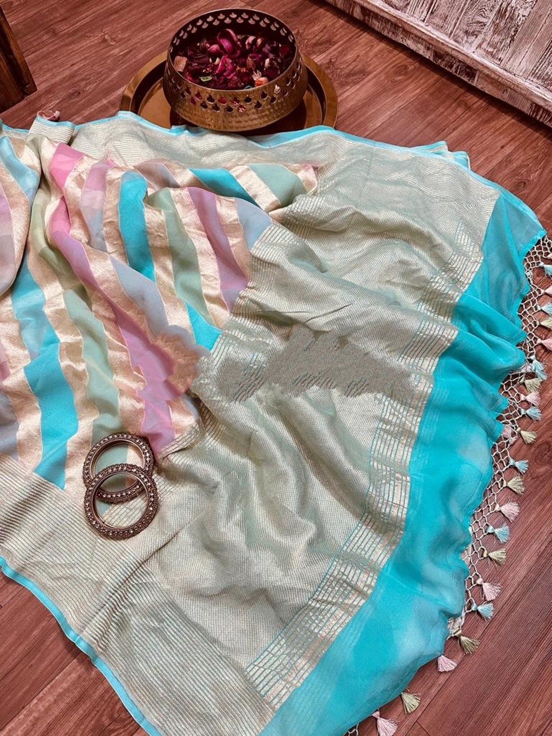 Banarasi Pure Khadi GEORGETTE Heavy Rangkat Weaving All Over Saree With ...