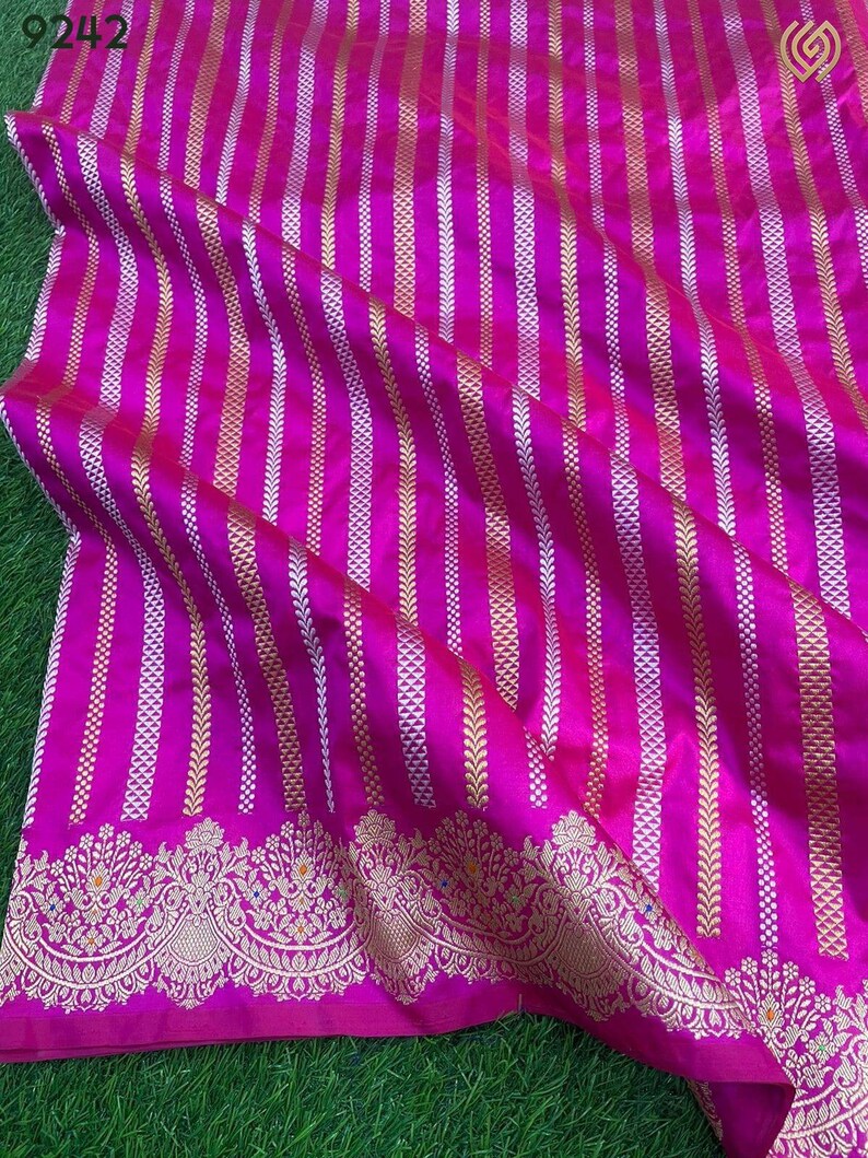 Banarasi Pure Katan Silk Sona Rupa Stripe Saree Handloom Banarasi Pure ...