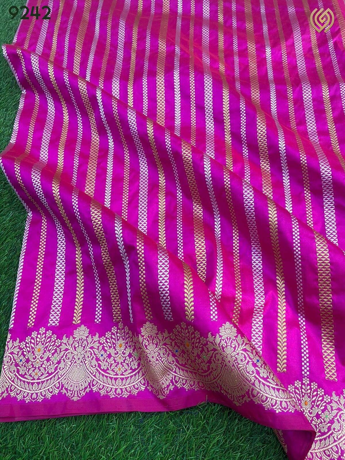 Banarasi Pure Katan Silk Sona Rupa Stripe Saree Handloom Banarasi Pure ...