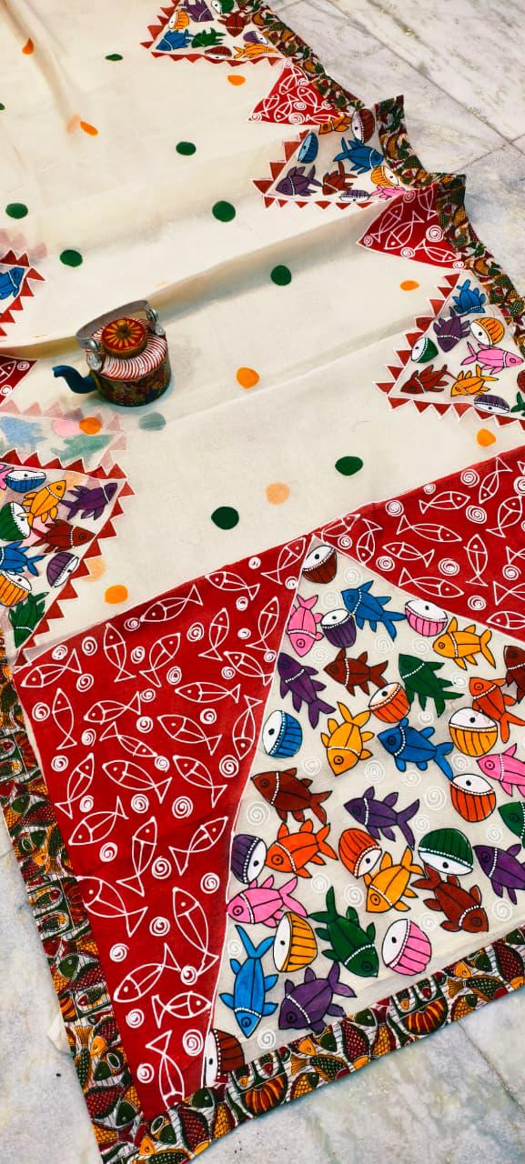 Bengal Dhonekhali Tant Hand-painted Saree: Hand-painted Patachitra Art ...