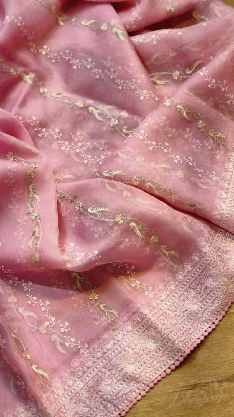 Organza Silk Embroidery Chikankari Border organza Chikankari Saree ...