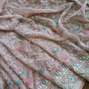 Pure Georgette Saree Georgette Chikankari Saree Gotapatti Work Saree Embroidered Saree Multi ...