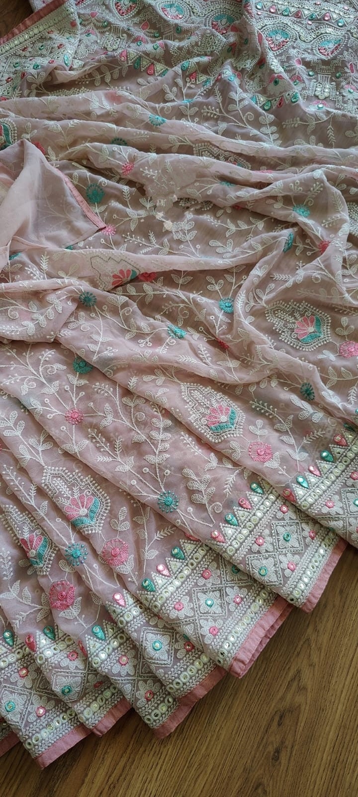 Pure Georgette Saree Georgette Chikankari Saree Gotapatti Work Saree Embroidered Saree Multi ...