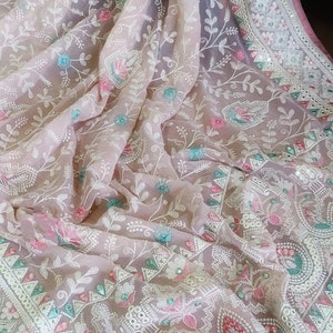 Pure Georgette Saree Georgette Chikankari Saree Gotapatti Work Saree Embroidered Saree Multi ...