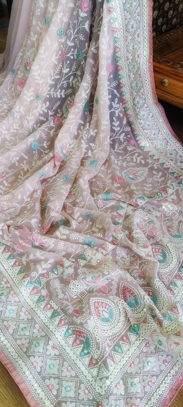 Pure Georgette Saree Georgette Chikankari Saree Gotapatti Work Saree Embroidered Saree Multi ...