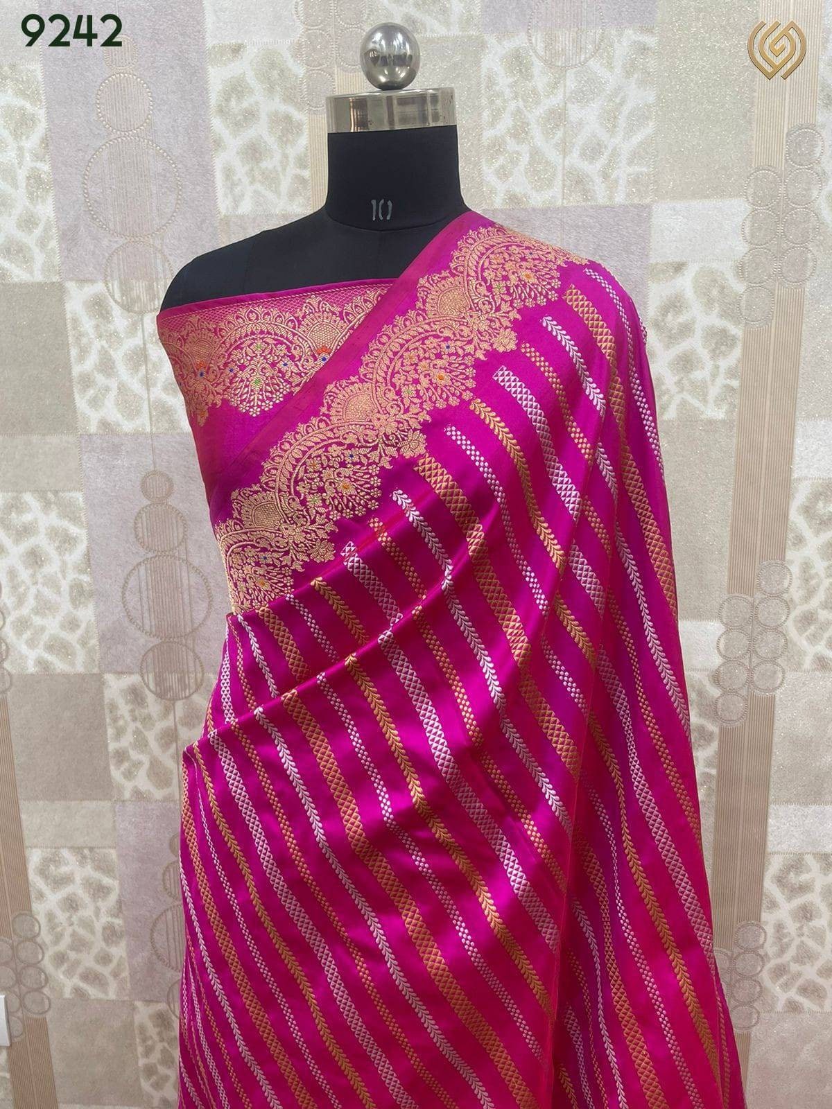 Banarasi Pure Katan Silk Sona Rupa Stripe Saree Handloom Banarasi Pure ...