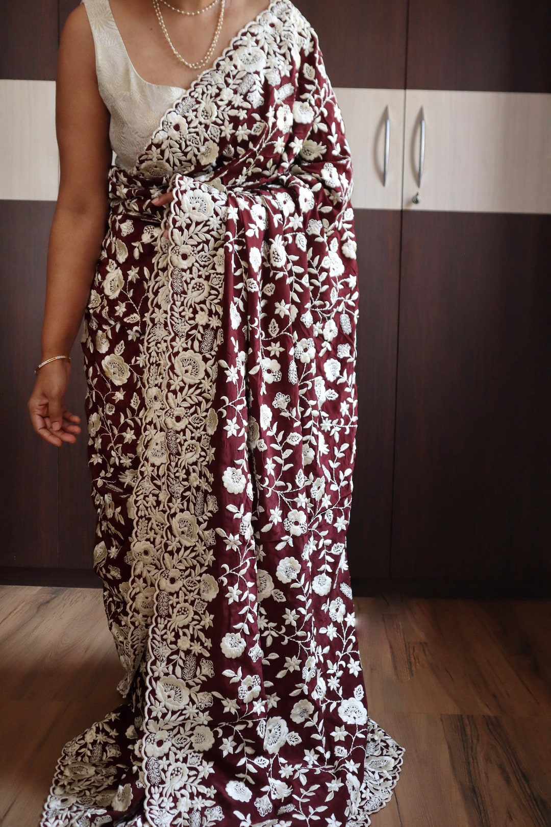 Exclusive Parsi Gara Embroidery on Pure Crepe Silk Saree With Running ...