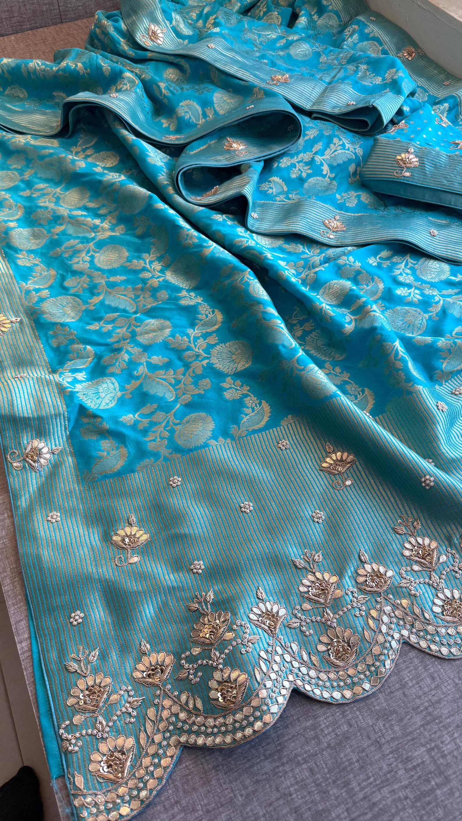 Khaddi Georgette Silk Saree: Antique Jaal Zardozi Gotapatti Border - Etsy