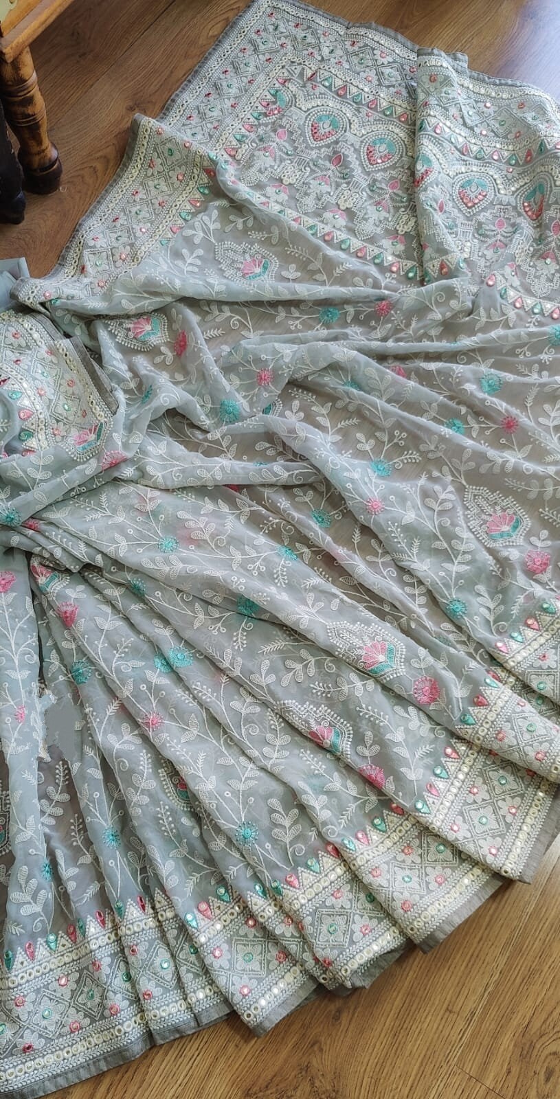 Pure Georgette Saree Georgette Chikankari Saree Gotapatti Work Saree Embroidered Saree Multi ...