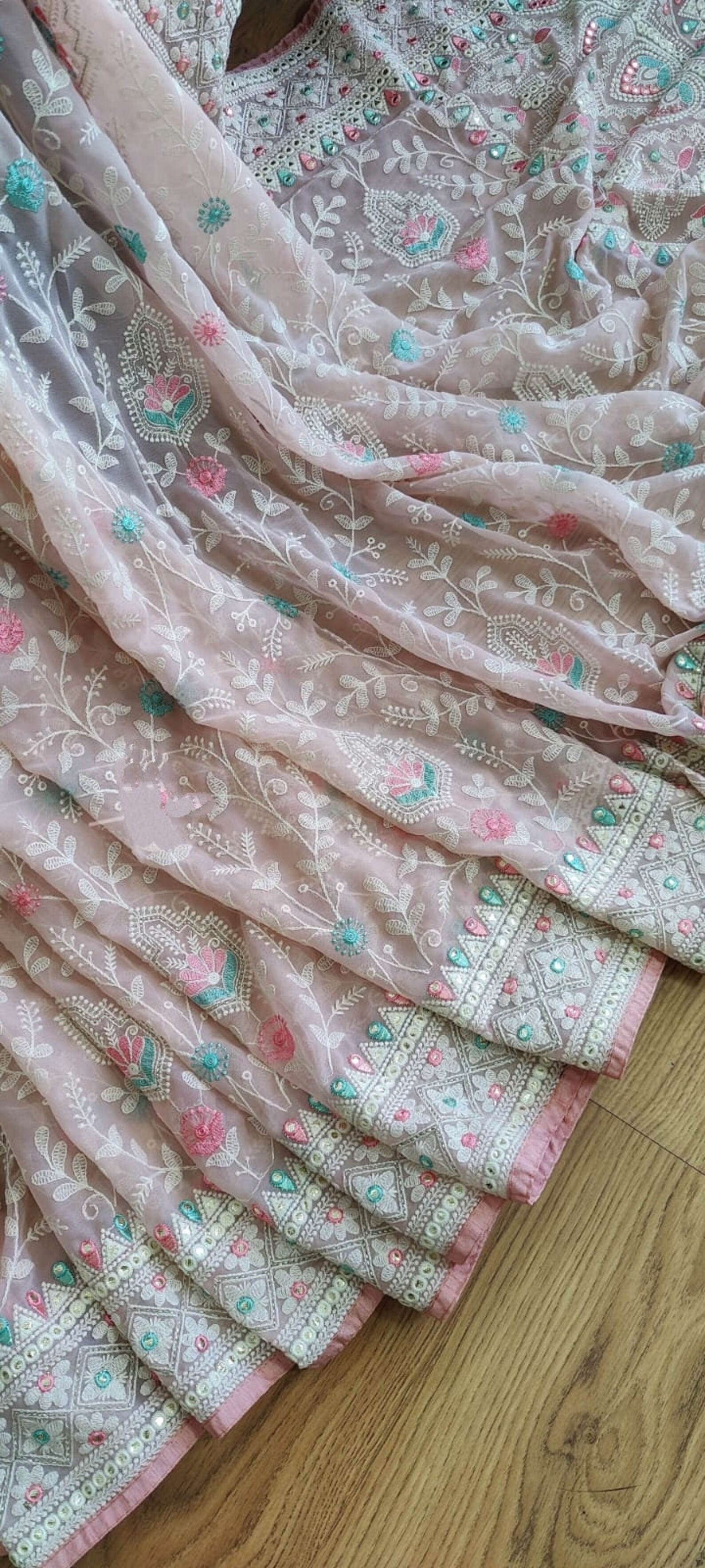 Pure Georgette Saree Georgette Chikankari Saree Gotapatti Work Saree Embroidered Saree Multi ...