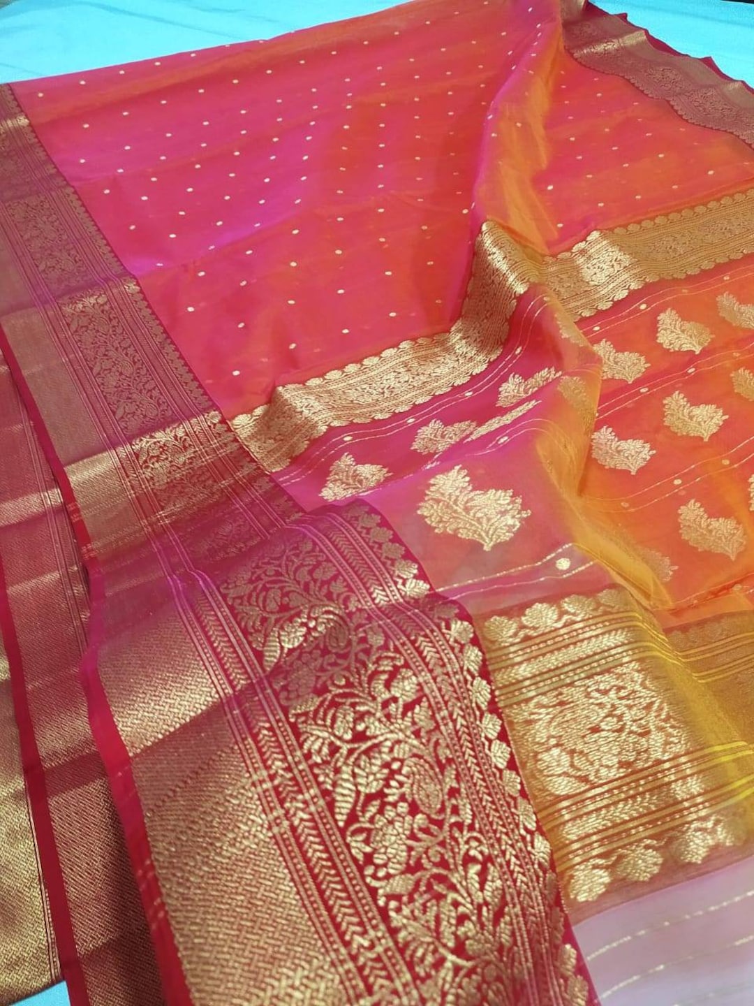 Pure Silk Saree Pure Chanderi Silk Saree With All Over Zari Buti ...