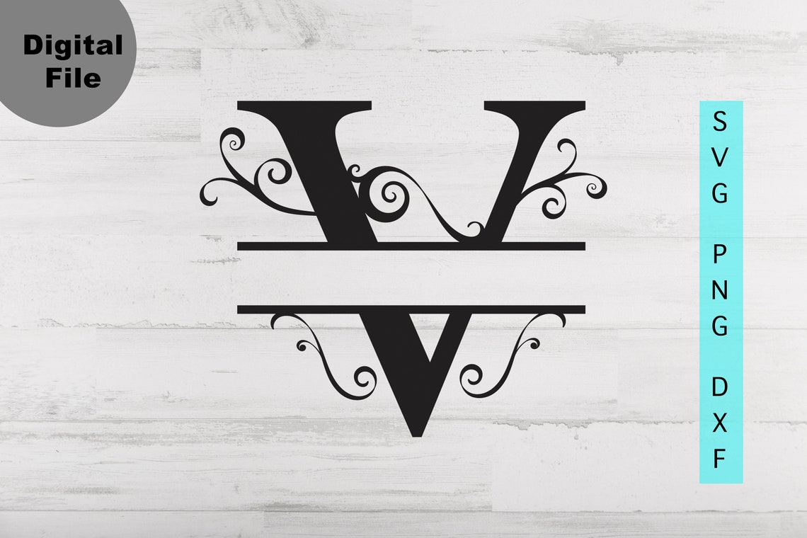Floral Split Monogram Frame V Svg Split Letter V Svg/png/dxf | Etsy