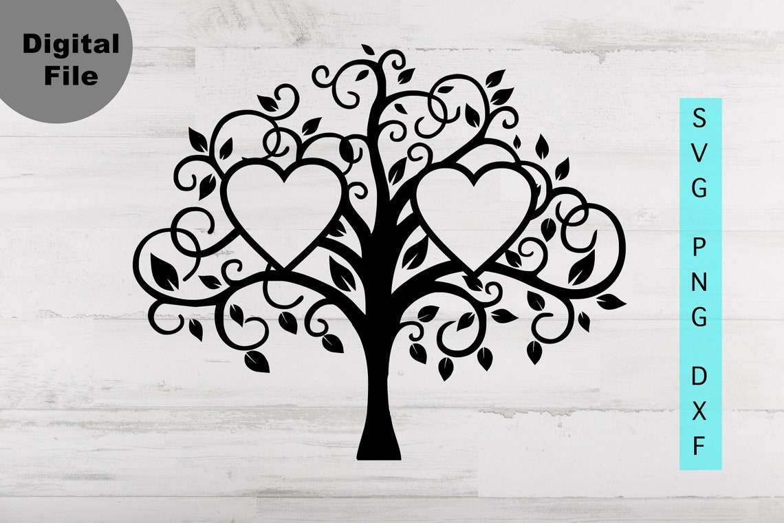 Family Tree 2 Members Svg, Family Heart Tree Svg/png/dxf File, Family ...