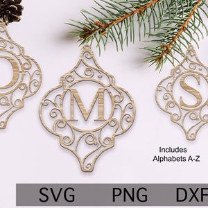Swirls Monogram Frame Svg, Christmas Ornament Monogram Alphabet Letters ...