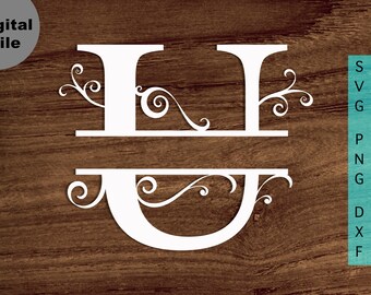 Split Letter Monogram Frame Svg, Fancy Script Alphabet Frame Monogram ...